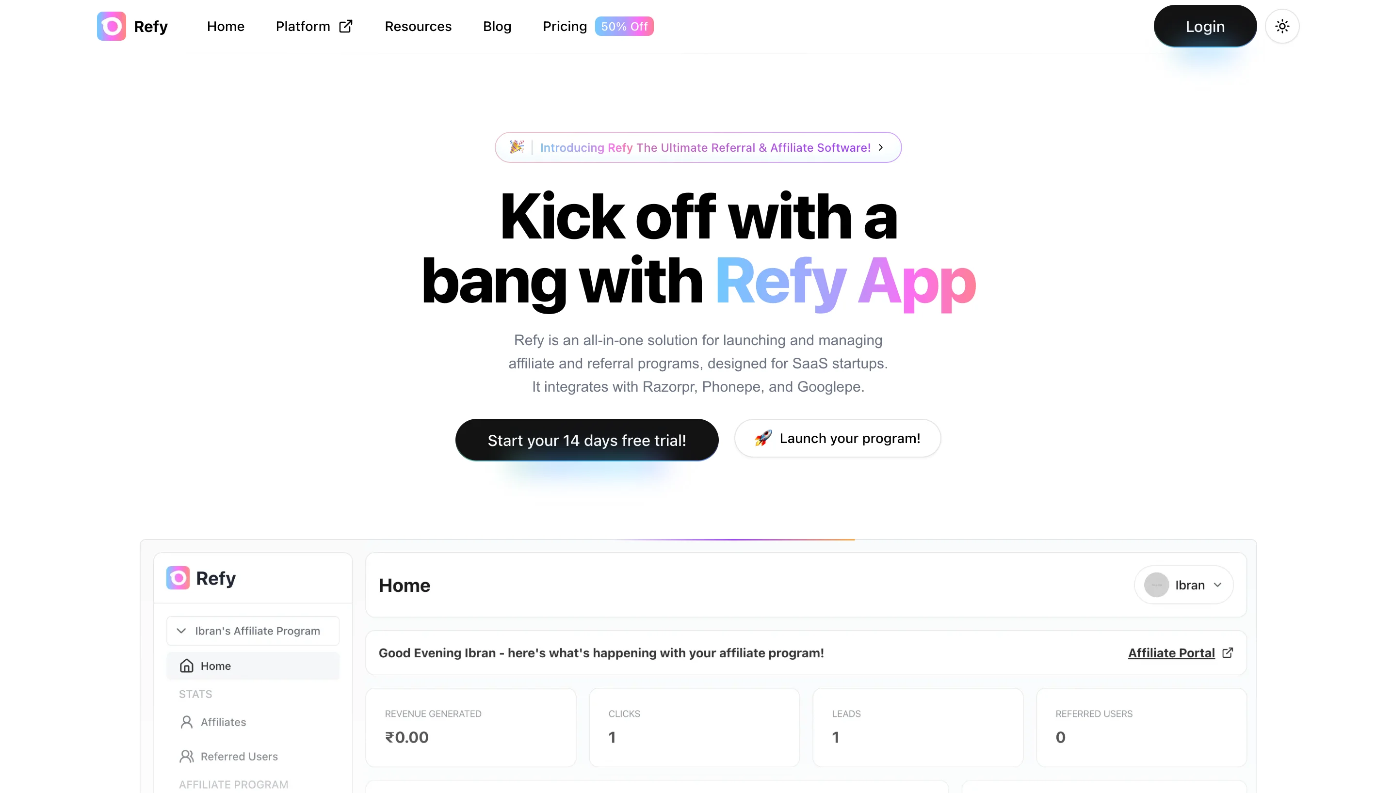 Refy - Affiliate Marketing Software for SaaS Startups